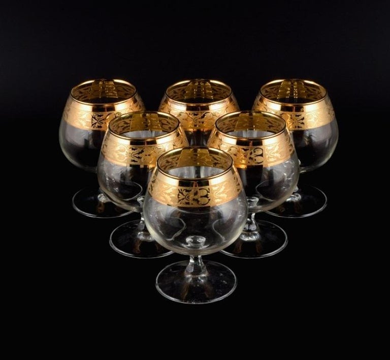 Italian Design, Six Brandy Glasses in Clear Art Glass with Gold Rim For ...