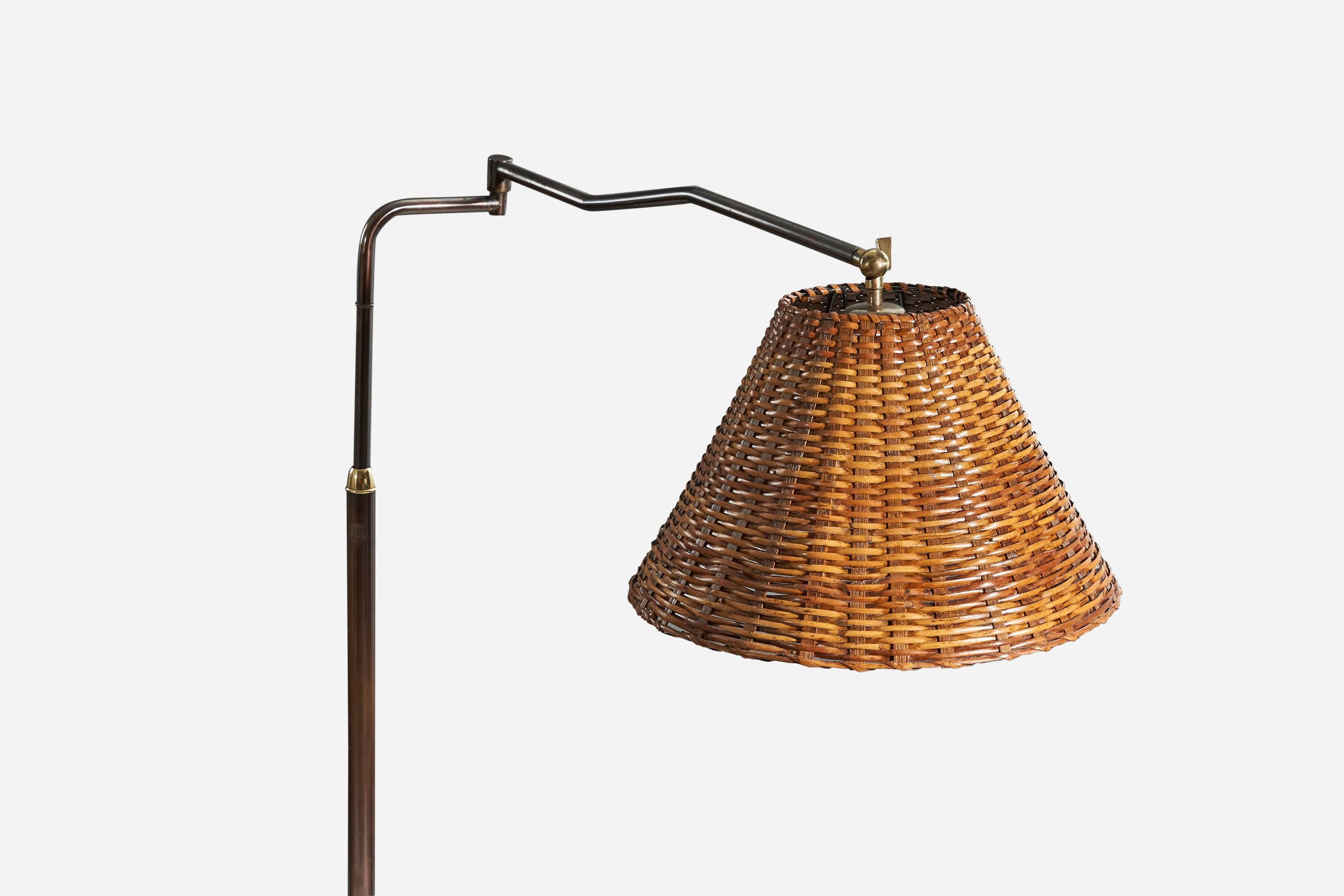 Italian Designer, Adjustable Floor Lamp, Brass, Rattan, Italy, 1940s at ...