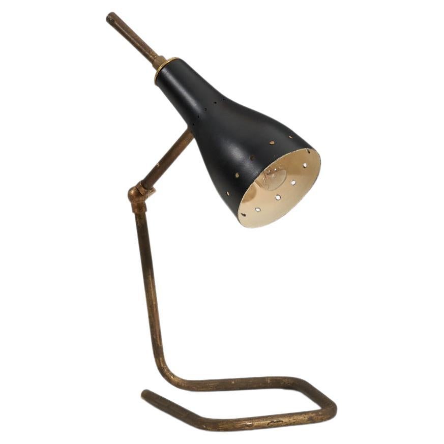 Italian Designer, Small Adjustable Table Lamp, Brass, Lacquered Metal ...