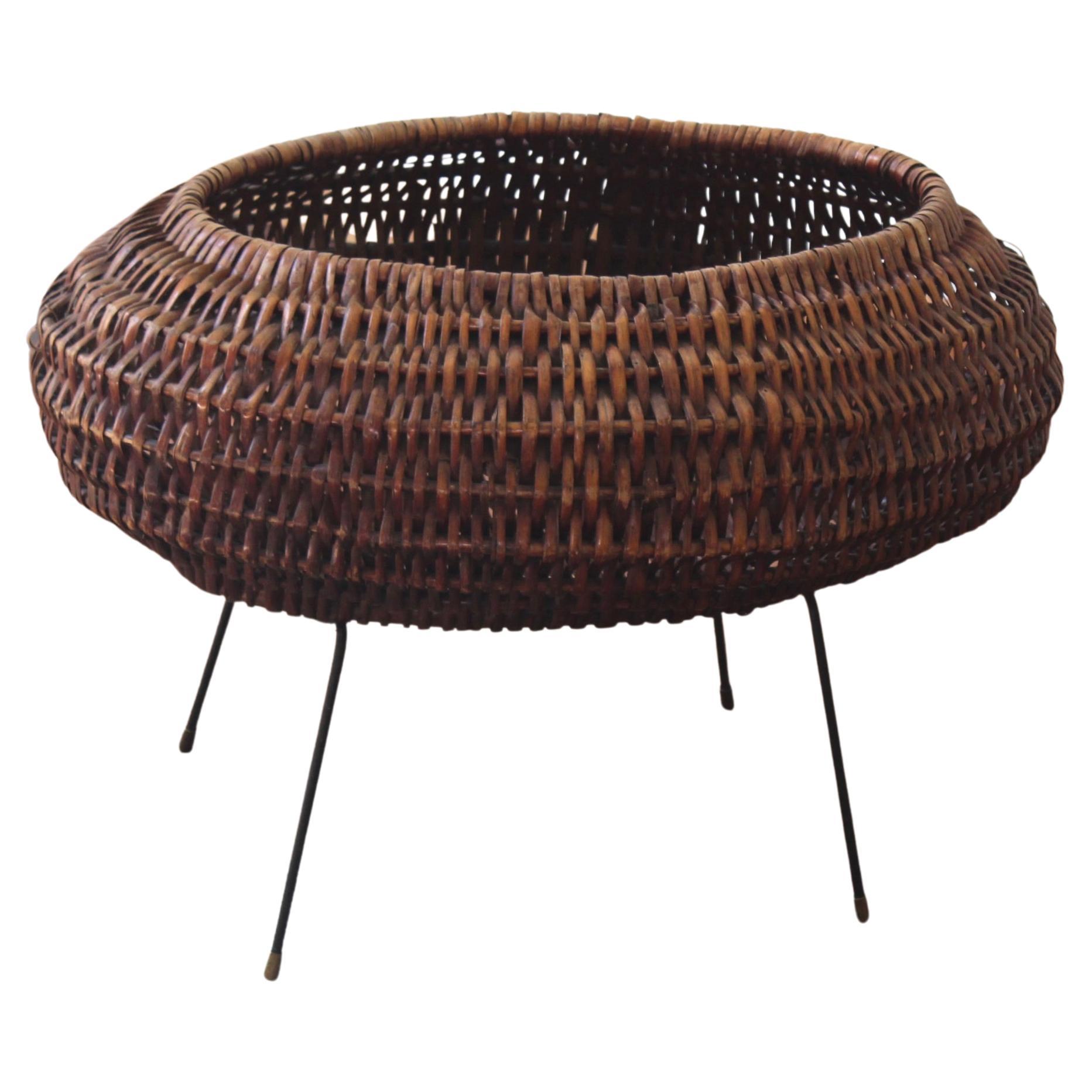 Big Rattan Reed Basket with Oak and Metal Strapping at 1stDibs