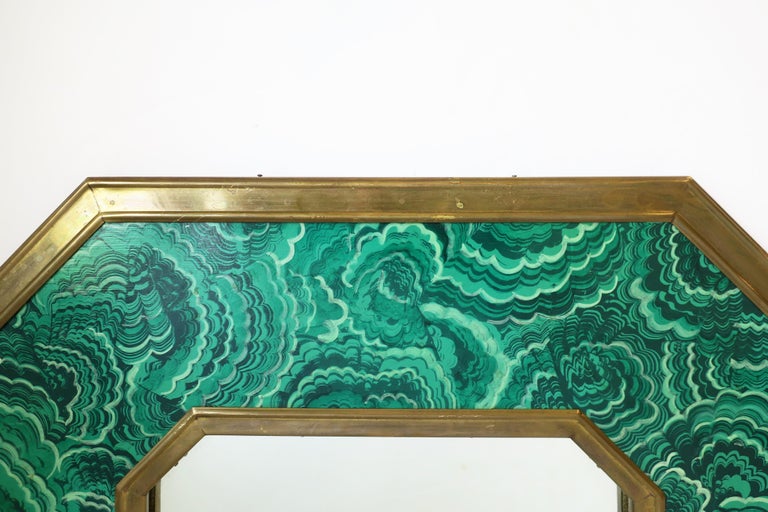 Italian Green Malachite Resin and Brass Octagonal Wall Mirror Designer ...