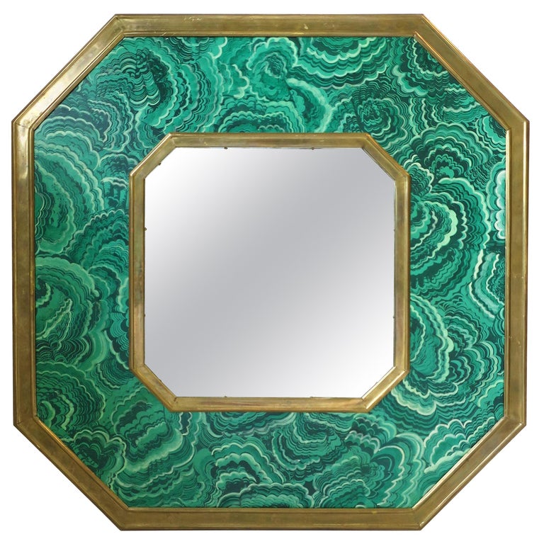 Italian Green Malachite Resin and Brass Octagonal Wall Mirror Designer ...