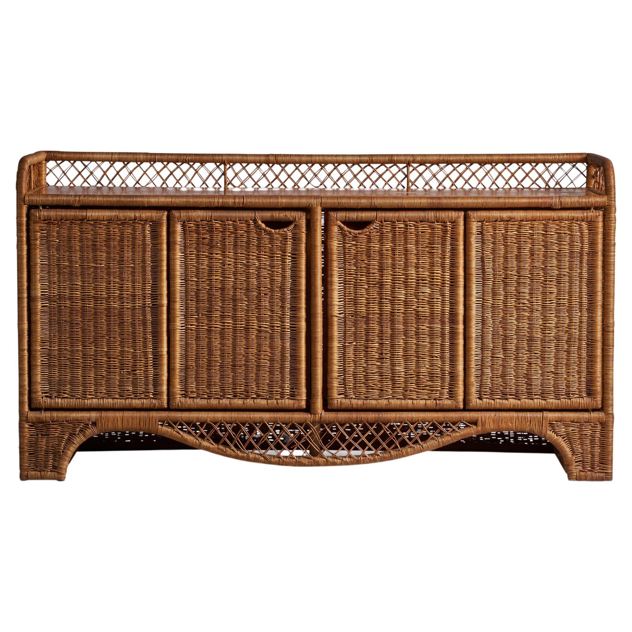 Italian Designer, Cabinet, Rattan, Oak, Italy, 1950s For Sale at 1stDibs