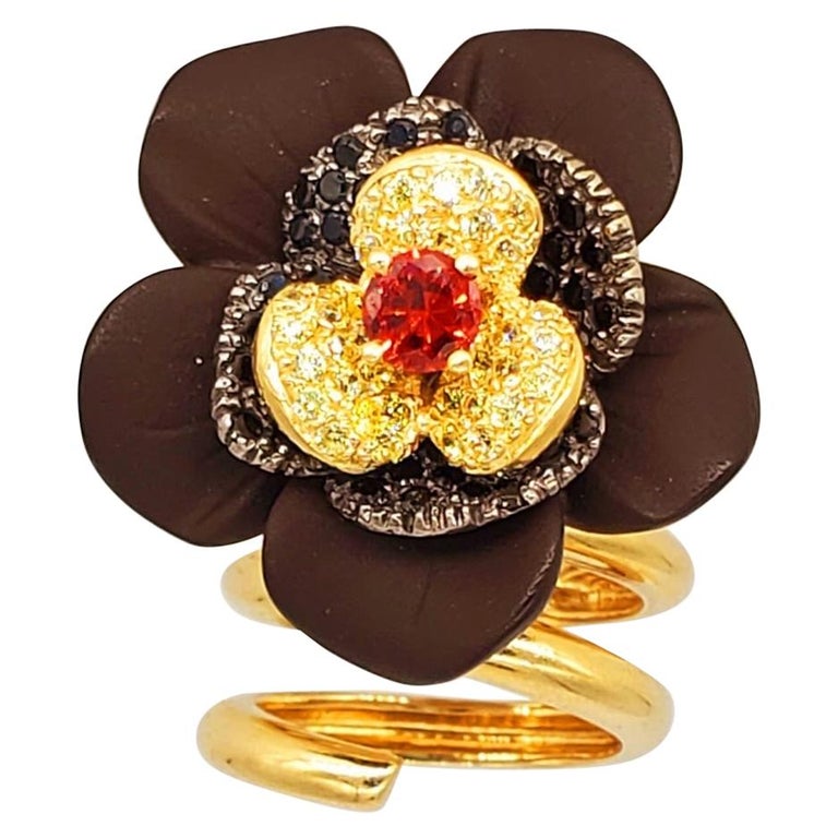 Italian Designer Custom Made Flower Cluster Cocktail Ring 14 Karat Gold ...
