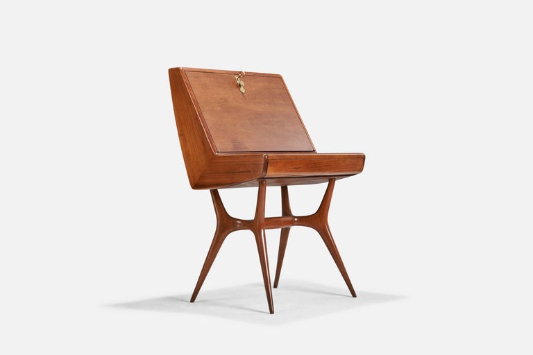 Italian Designer, Desk, Teak, Brass, Italy, 1940s For Sale at 1stDibs