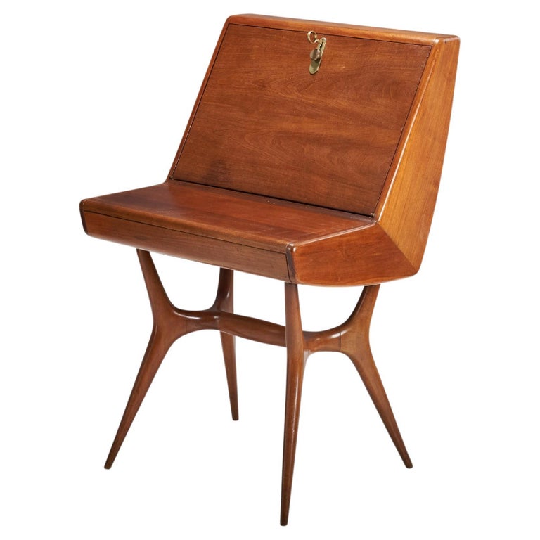 Italian Designer, Desk, Teak, Brass, Italy, 1940s For Sale at 1stDibs