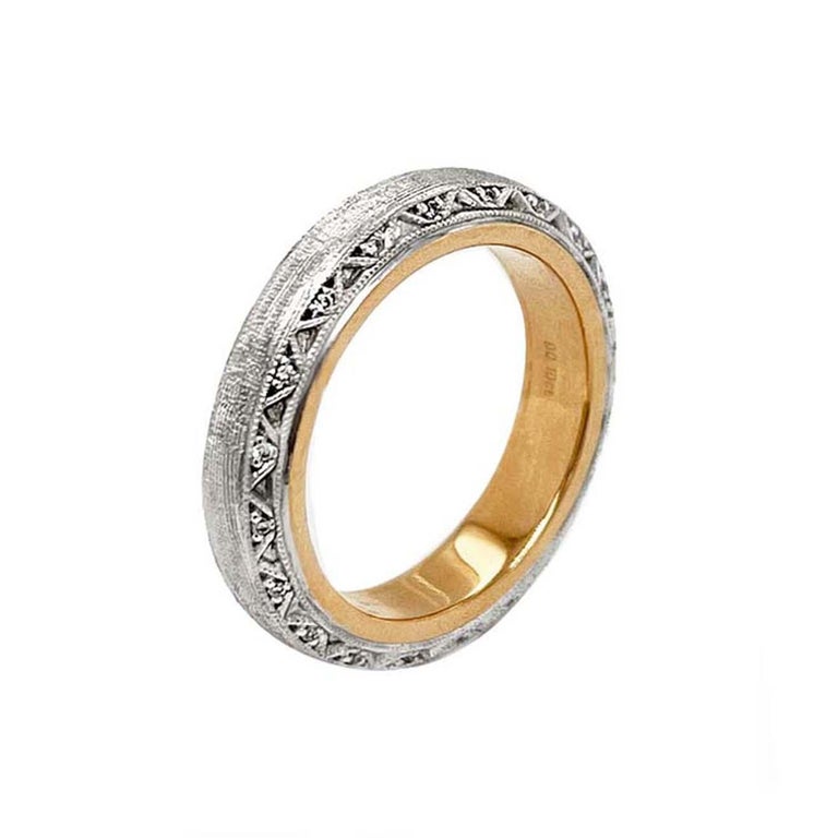 Italian Designer Florentine Finished 18 Karat Gold Diamond Wedding Band ...