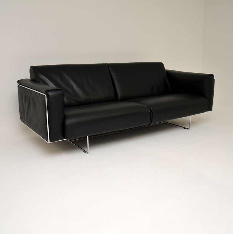 Italian Designer Leather and Chrome Sofa by Matteo Grassi at 1stDibs