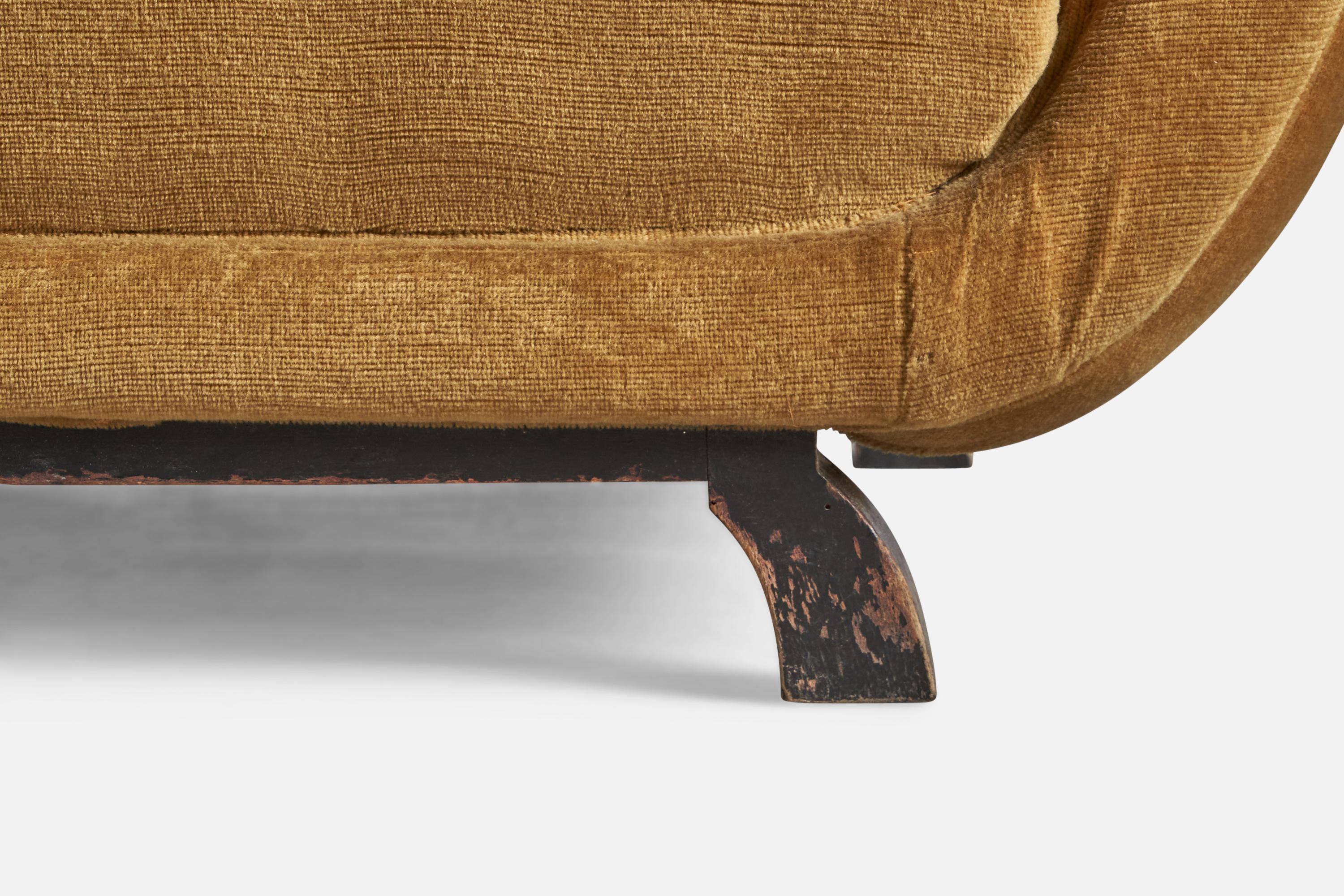 Italian Designer, Lounge Chairs, Velvet, Wood, Italy, 1930s at 1stDibs