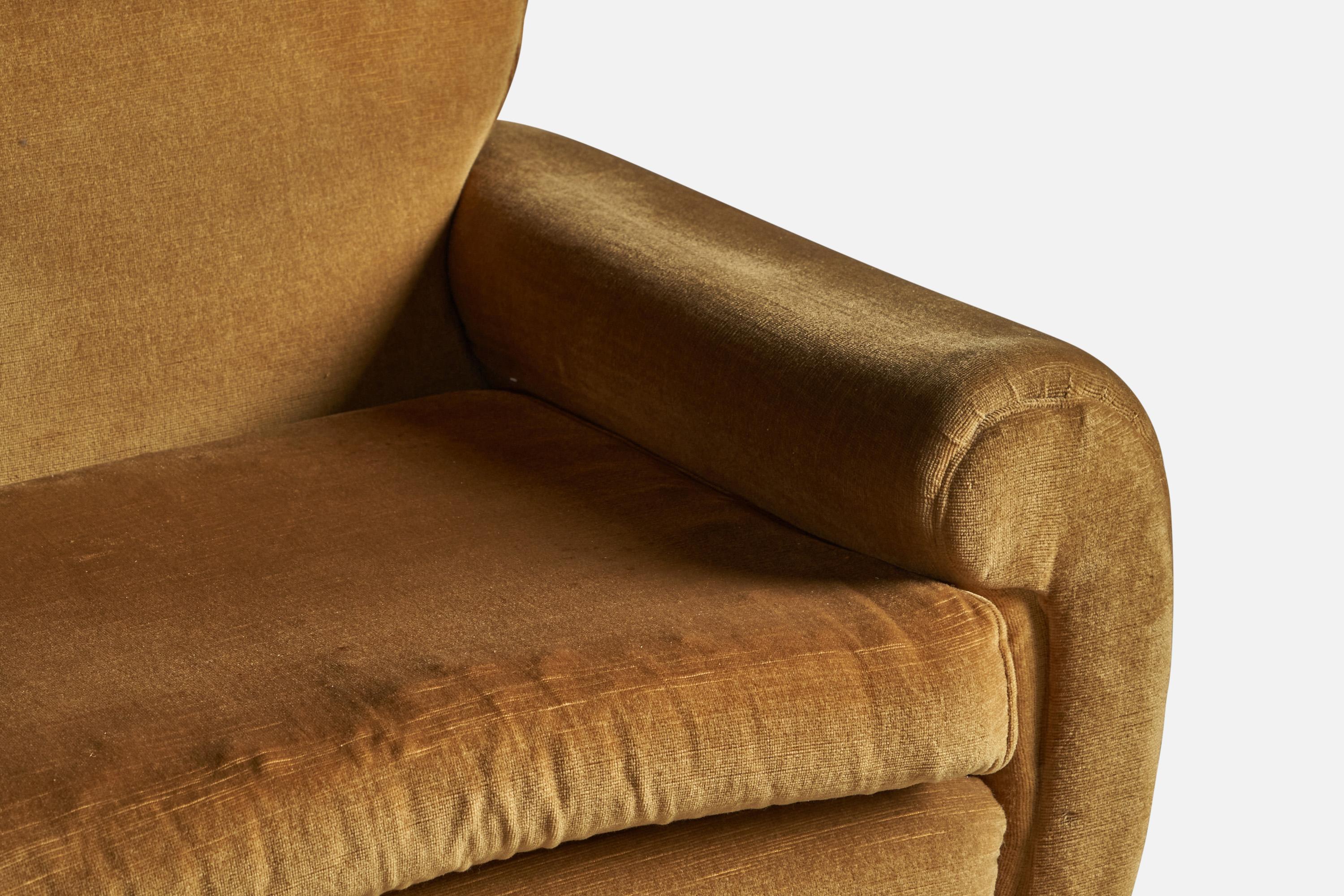 Italian Designer, Lounge Chairs, Velvet, Wood, Italy, 1930s at 1stDibs