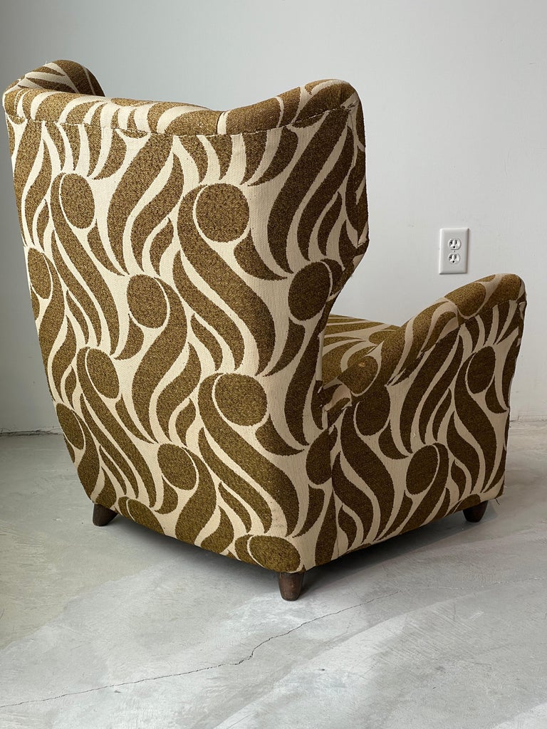 Italian Designer, Overstuffed Organic Lounge Chair, Walnut, Fabric ...