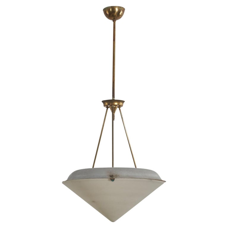 Italian Designer, Pendant Light, Brass, Galvanized Steel, Glass, Italy ...