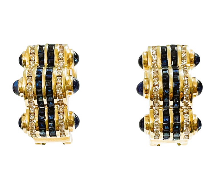 Italian Designer Sapphire and Diamond Omega Back Post Earrings with ...