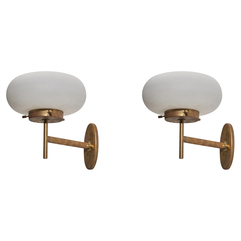 Italian Designer, Sconces, Brass, Metal, Glass, Italy, 1940s For Sale ...