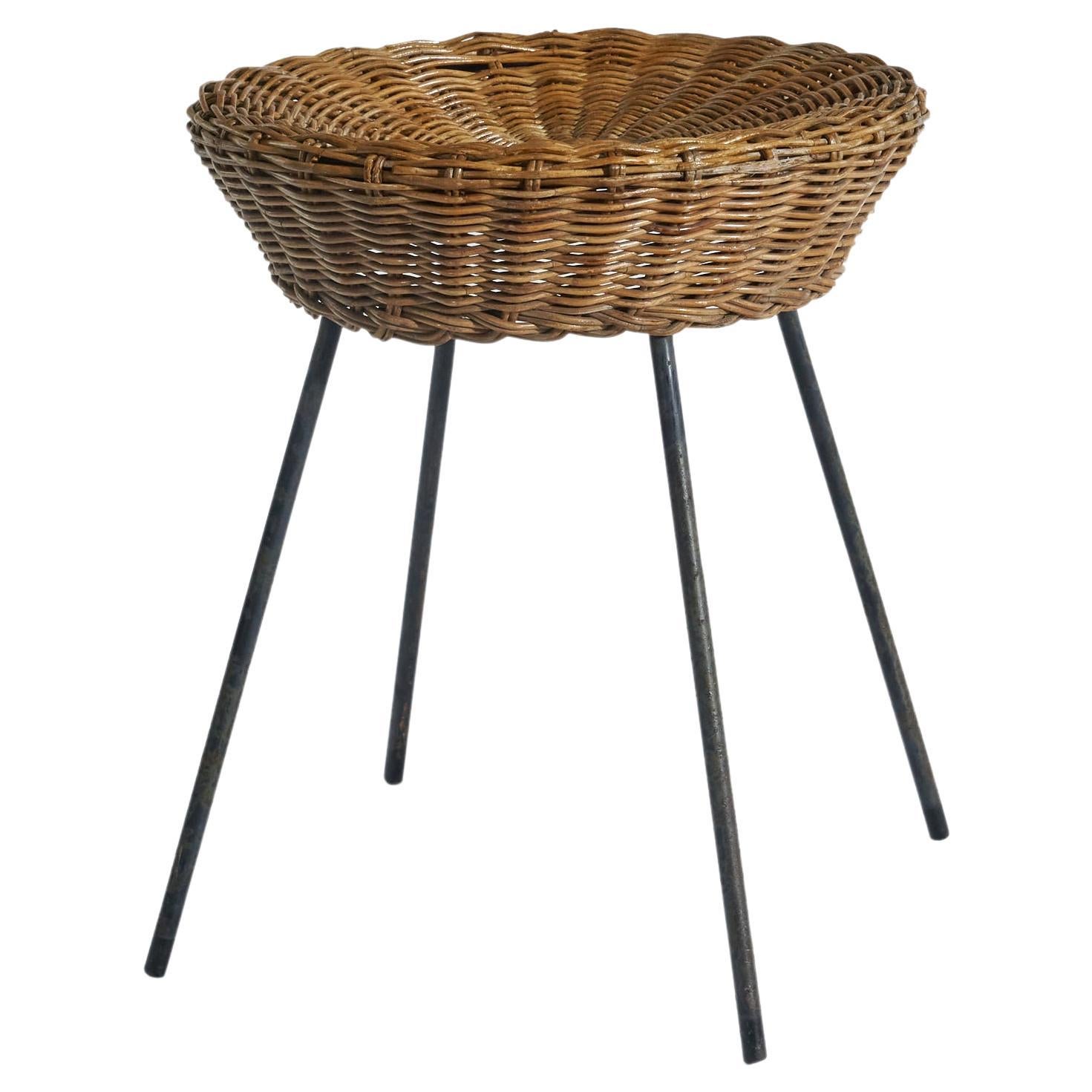 Metal and Wicker Bucket Stools Austria 1950 For Sale at 1stDibs
