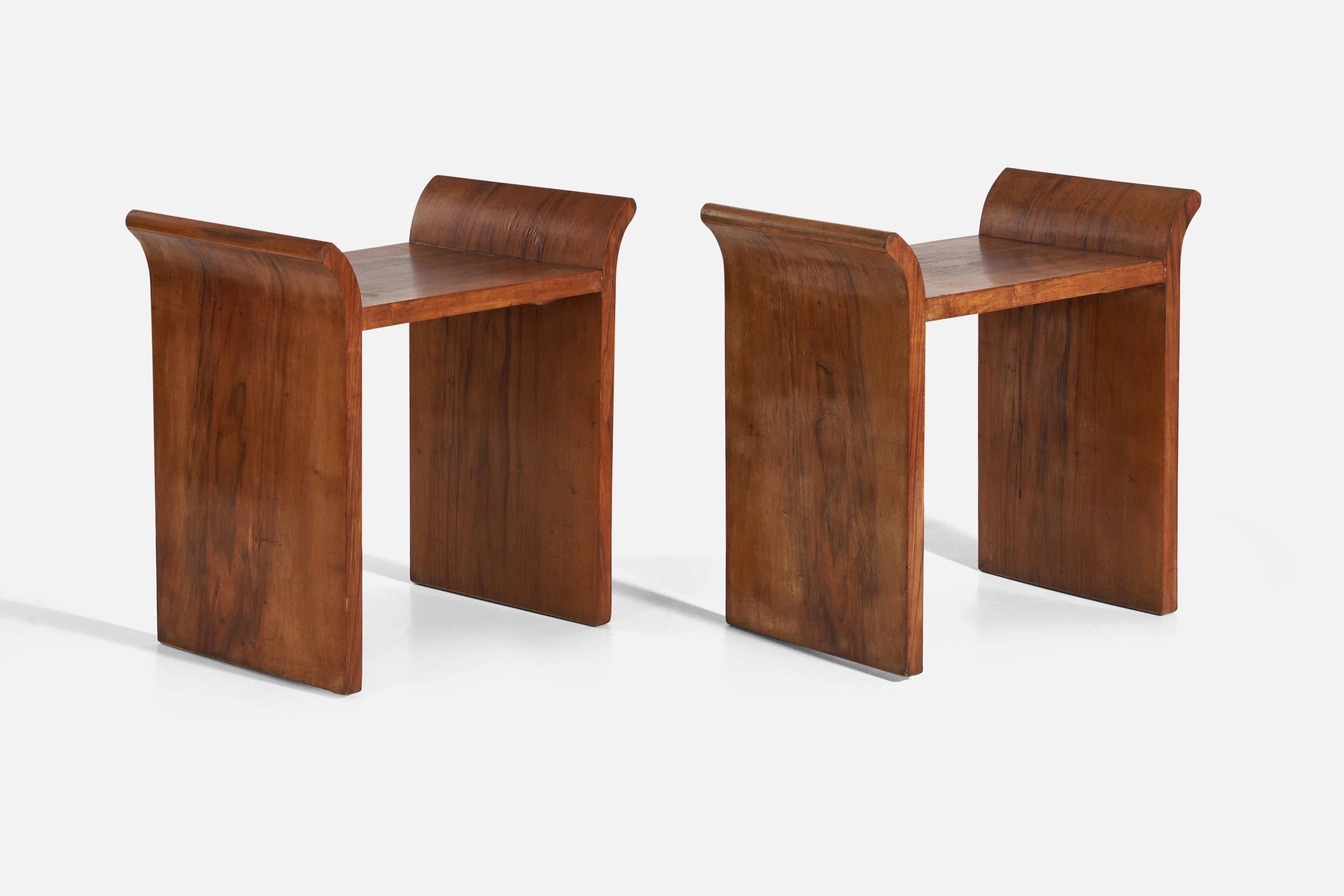 Italian Designer, Stools, Walnut, Italy, 1940s at 1stDibs