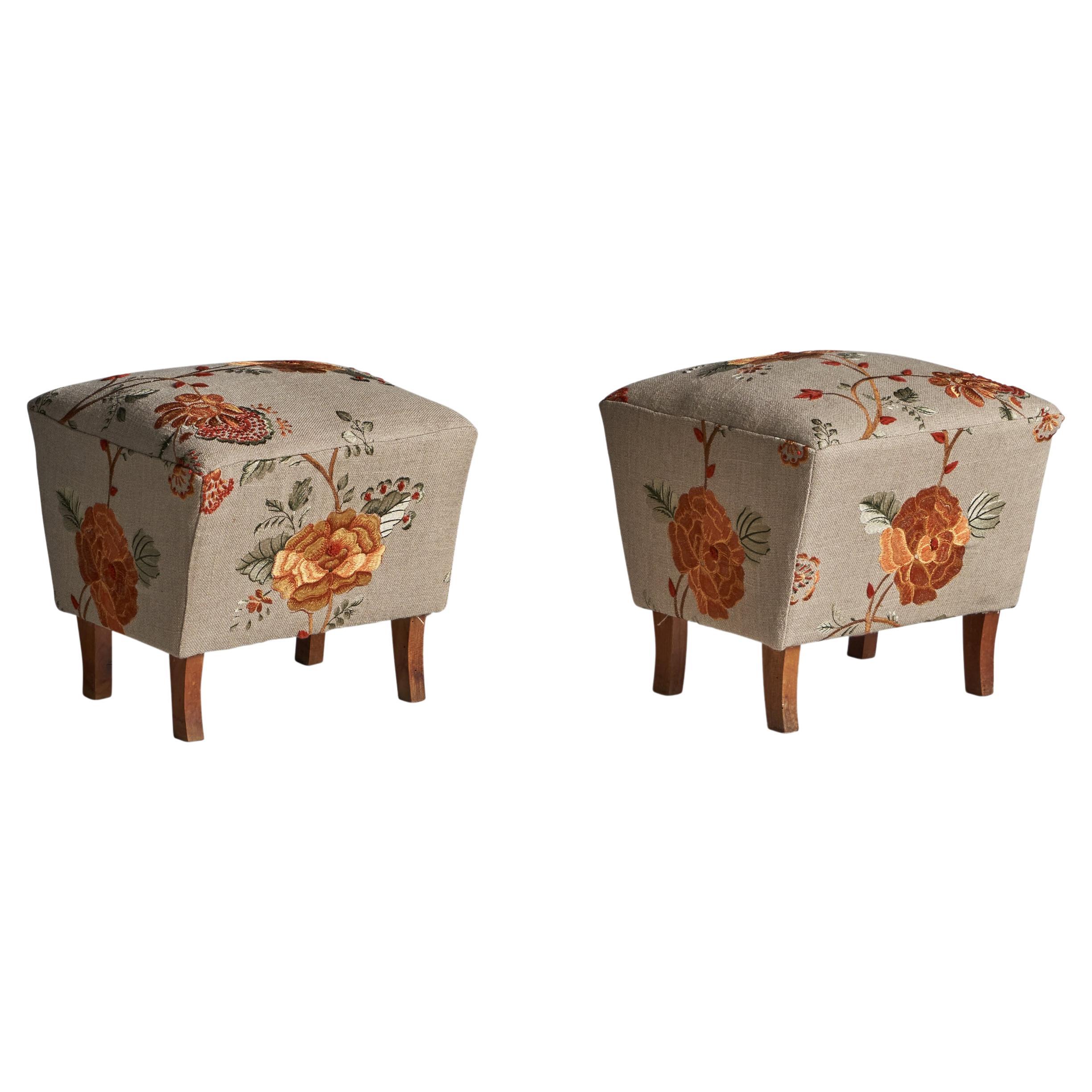 Italian Designer, Stool, Wood, Fabric, Italy, 1930s For Sale at 1stDibs