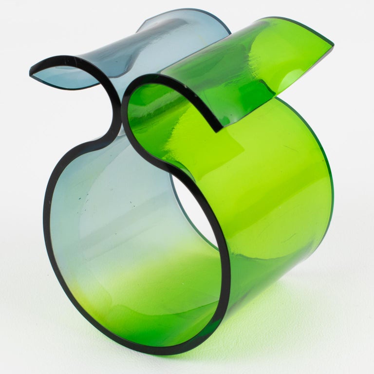 Italian Designer Studio Oversized Blue and Green Lucite Bracelet Bangle ...