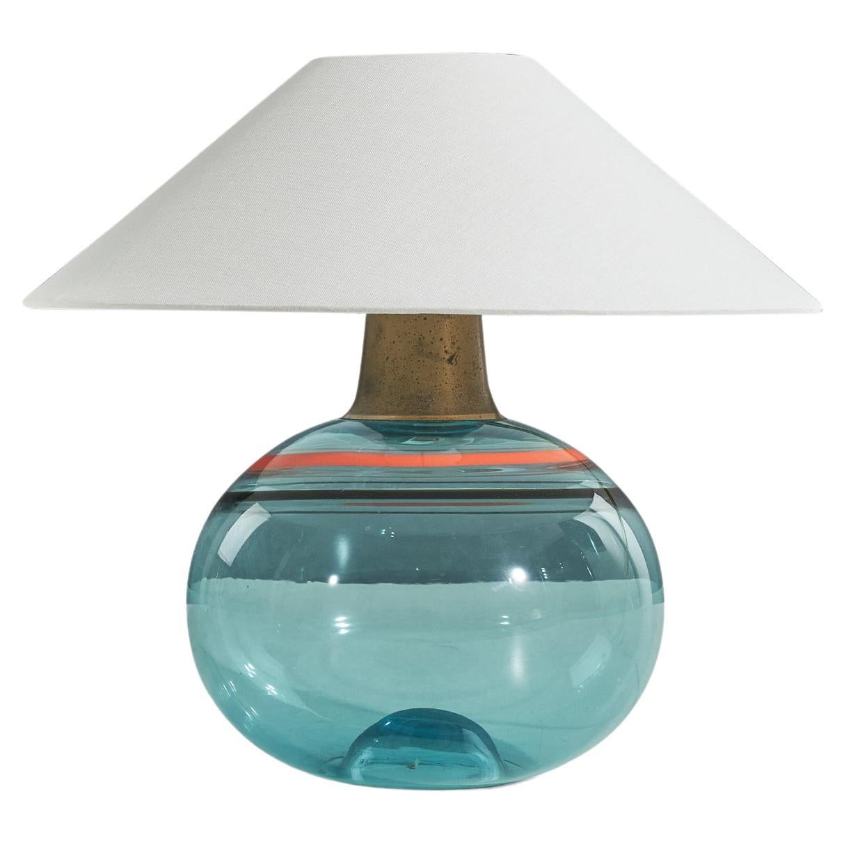 Italian Designer, Freeform Table Lamp, Brass, Green Acrylic, Fabric ...
