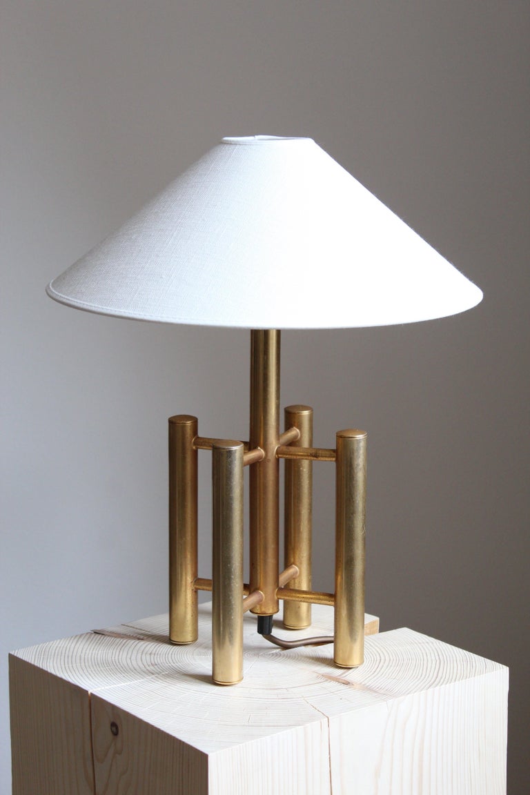 Italian Designer, Table Lamp, Brass, Linen, Italy, 1970s For Sale at ...