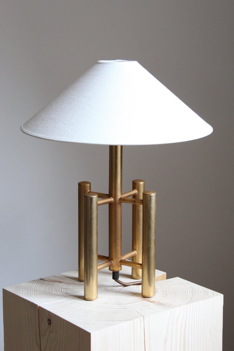 Italian Designer, Table Lamp, Brass, Linen, Italy, 1970s For Sale at ...