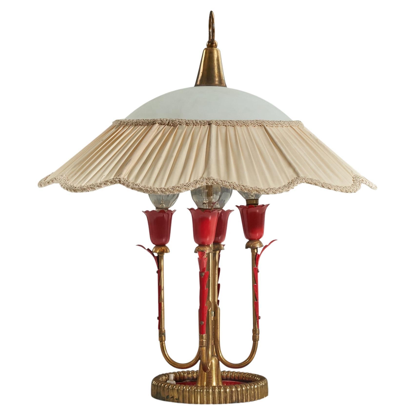 Italian Designer, Table Lamp, Brass, Metal, Glass, Fabric, Italy, 1930s ...