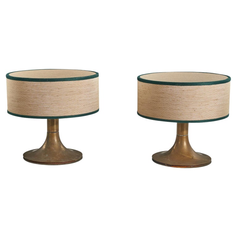 Italian Designer, Table Lamps, Brass, Fabric, Italy, 1940s at 1stDibs