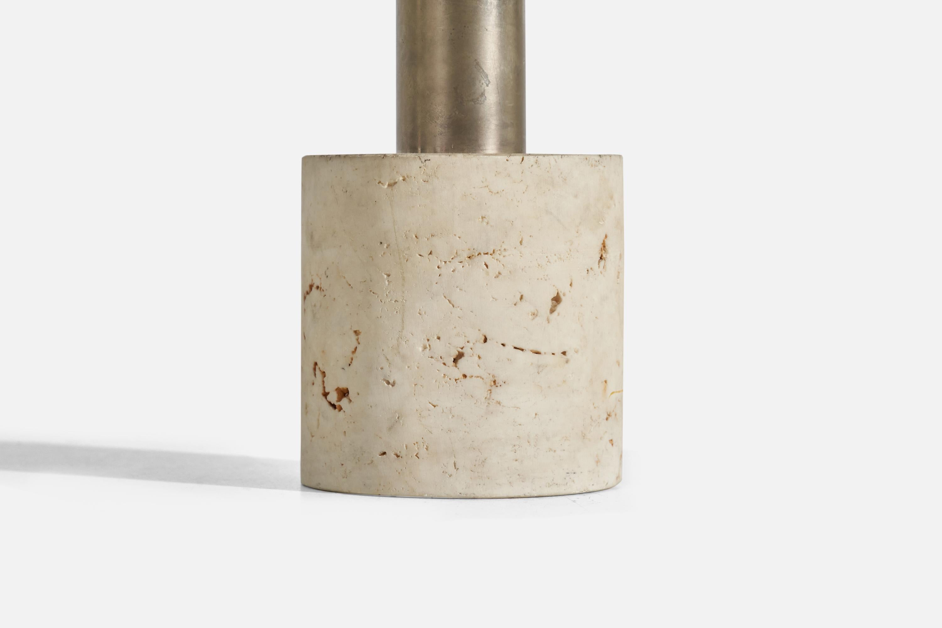 Italian Designer, Vase, Steel, Travertine, Italy c. 1970s at 1stDibs