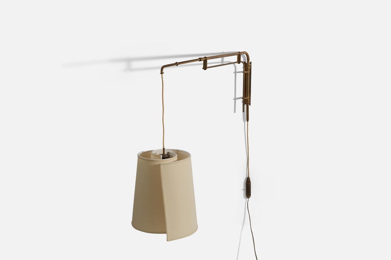 Italian Designer, Wall Light, Brass, Fabric, Italy, 1940s For Sale at ...