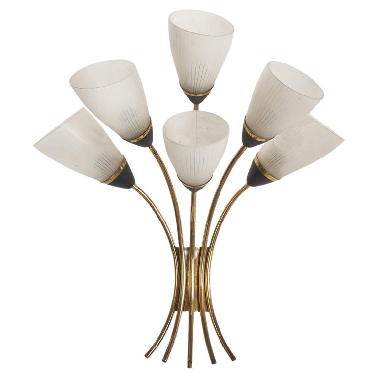 Italian Designer, Wall Light, Brass, Metal, Glass, Italy, 1950s For ...