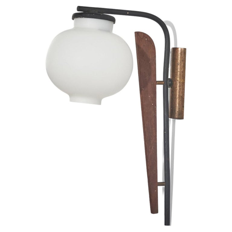 Italian Designer, Wall Light, Teak, Metal, Glass, Italy, 1950s For Sale ...