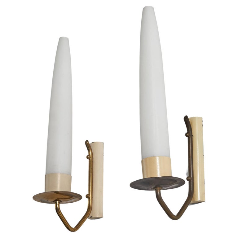 Italian Designer, Wall Lights, Brass, Metal, Glass, Italy, 1940s For ...