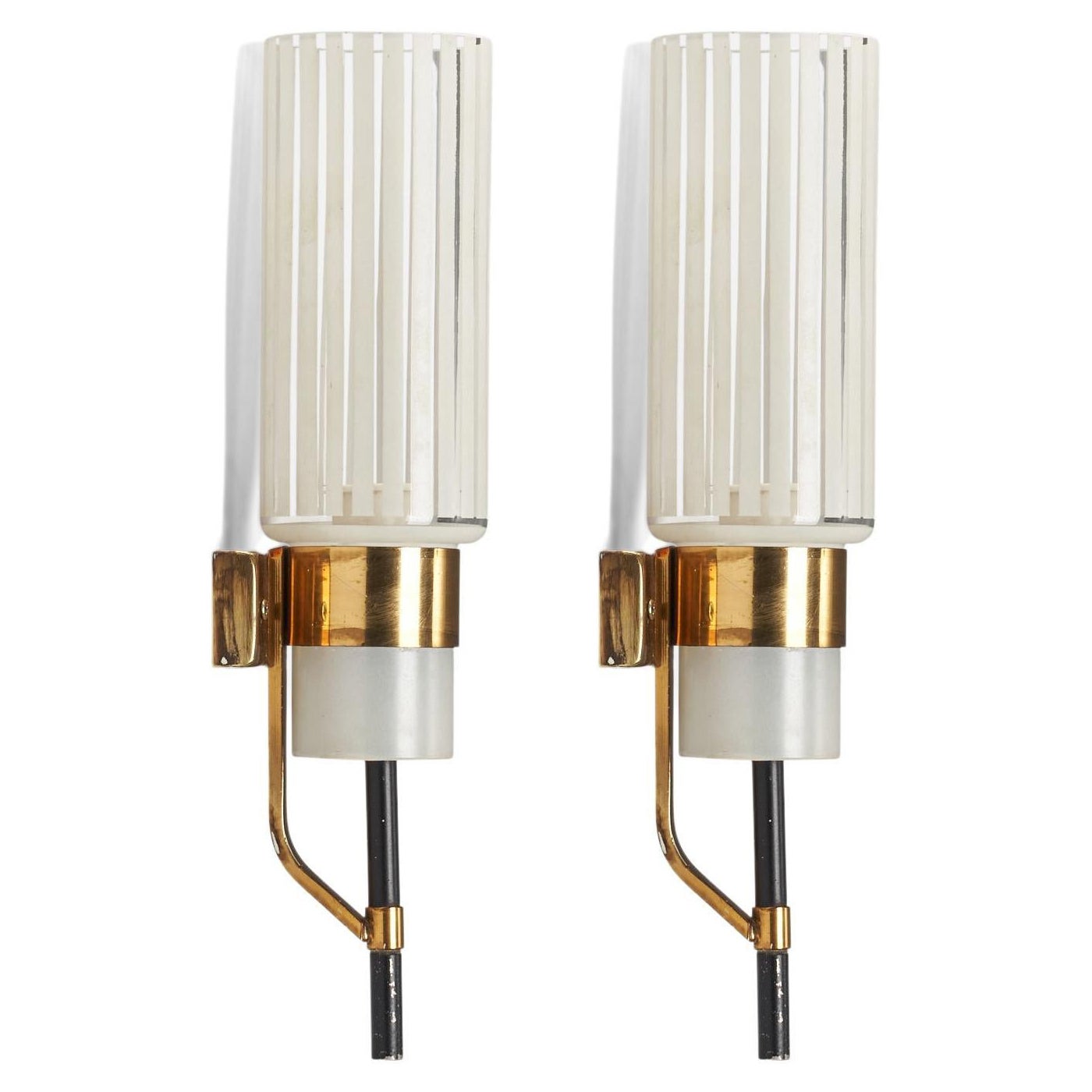 Italian Designer, Wall Lights, Brass, Glass, Metal, Italy, 1950s at 1stDibs