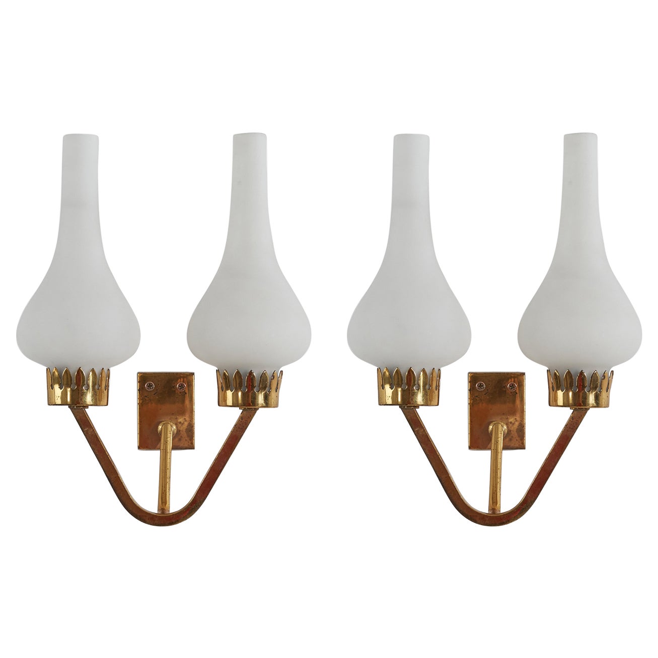 Italian Designer, Wall Light, Brass, Milk Glass, Italy, 1950s For Sale ...
