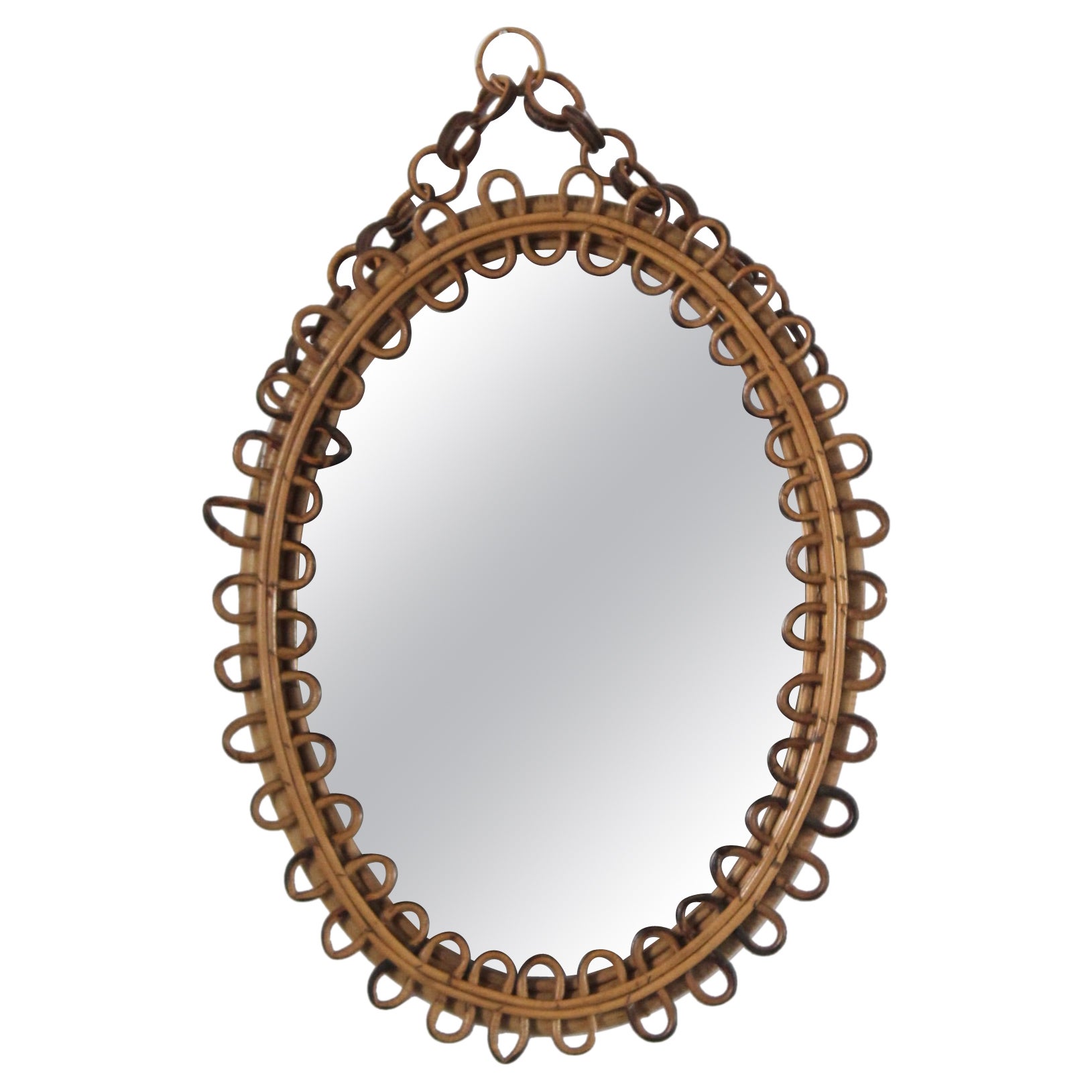 Italian Designer, Wall Mirror, Rattan, Mirror Glass, Italy, c. 1950s ...