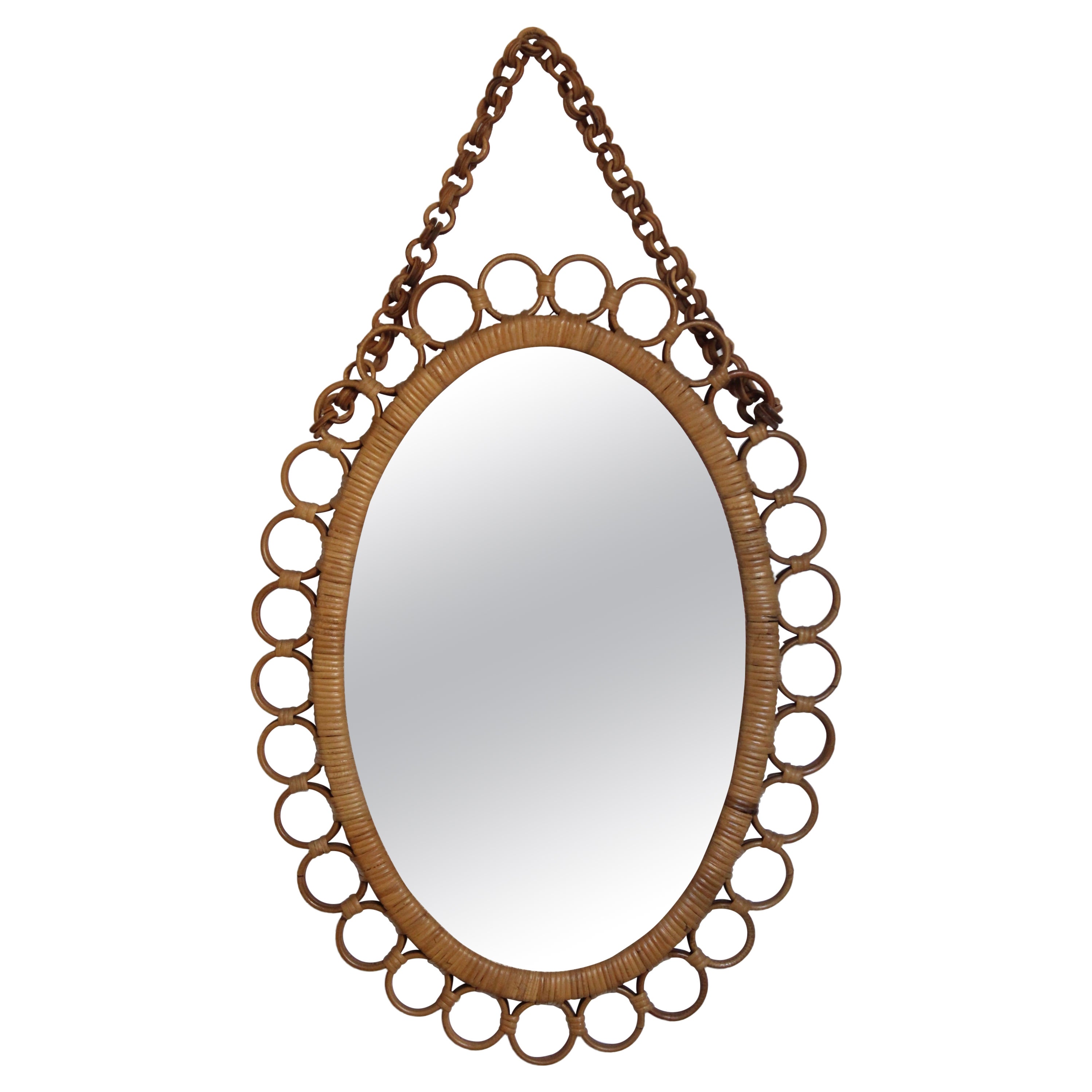 Italian Designer, Wall Mirror, Rattan, Mirror Glass, Italy, c. 1950s ...