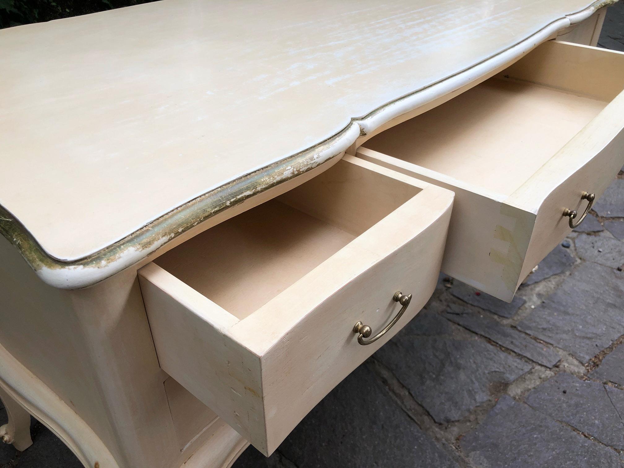 Italian Desk, Fir and Poplar, Used White Color, with Five Drawers For ...