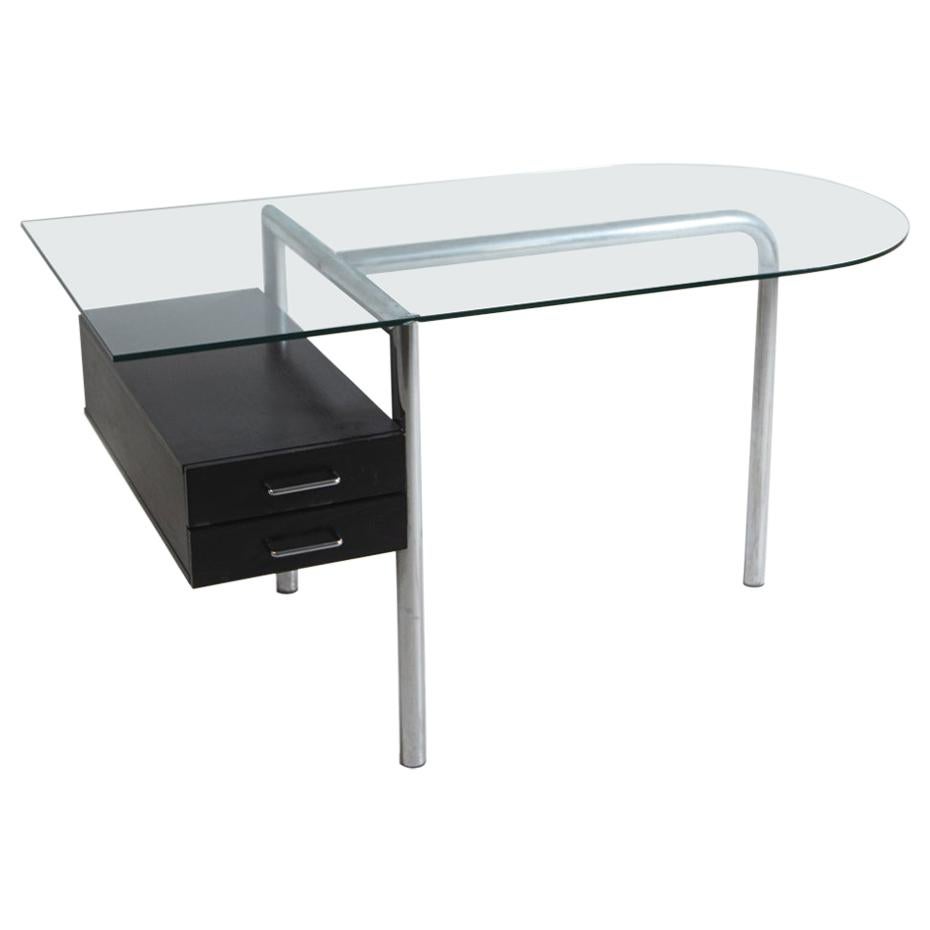 Lui Desk in Natural Ash with Steel Structure and Smoked Glass Top For ...