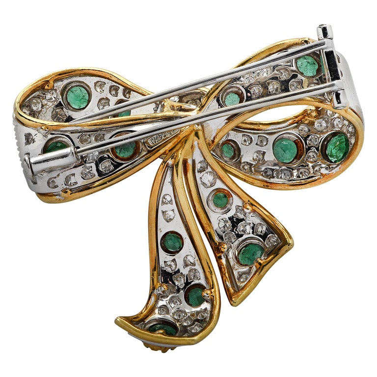Italian Diamond and Emerald Bow Brooch Pin at 1stDibs | italian brooch