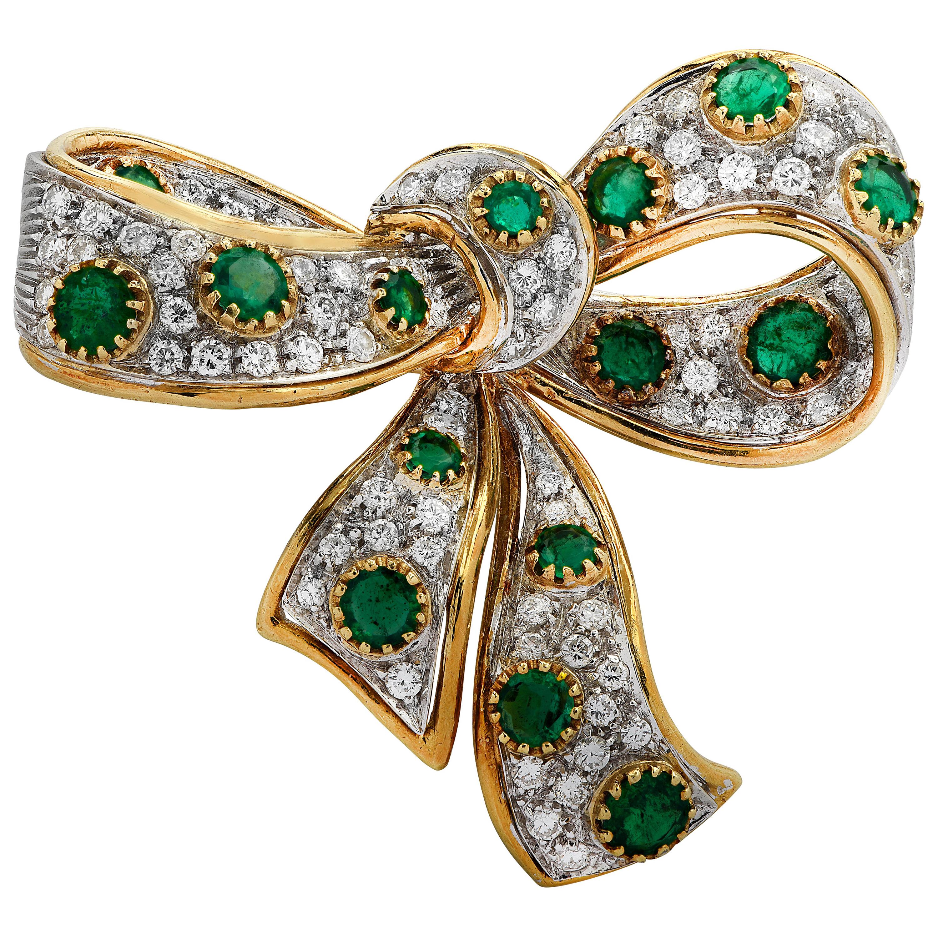 Italian Diamond and Emerald Bow Brooch Pin at 1stDibs | italian brooch