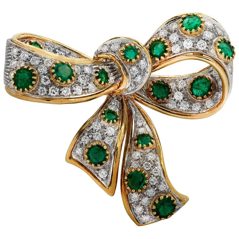 Italian Diamond and Emerald Bow Brooch Pin at 1stDibs | italian brooch