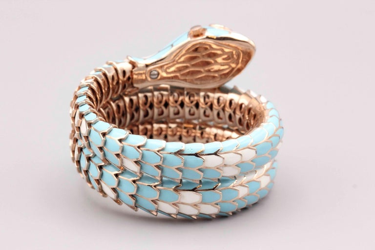 Italian Diamond Sapphire 18k White Gold Silver Enamel Snake Watch ...