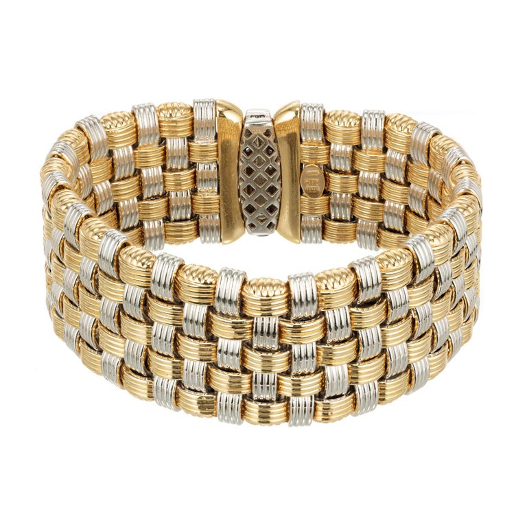 Italian Diamond Wide Two-Color Gold Mesh Bracelet at 1stDibs | otc ...