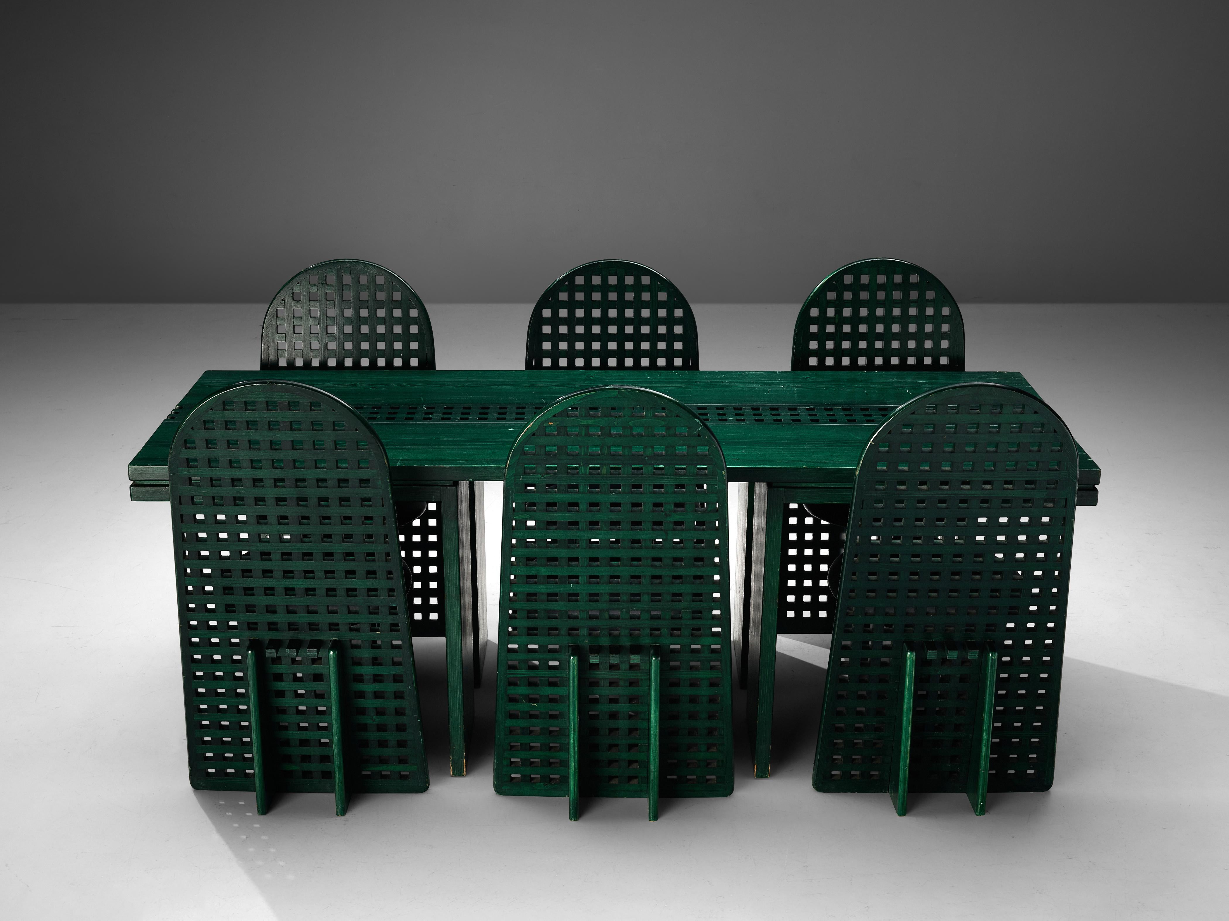 Italian Dining Table in Green Stained Pine For Sale at 1stDibs