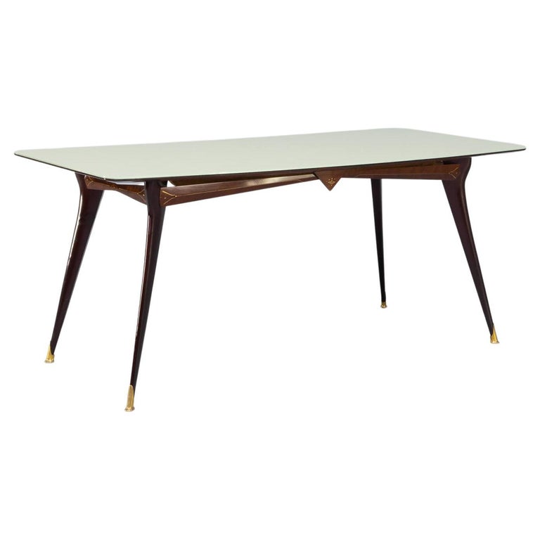 Italian Dining Table with Colored Glass Table Top Attr Gio Ponti at 1stDibs