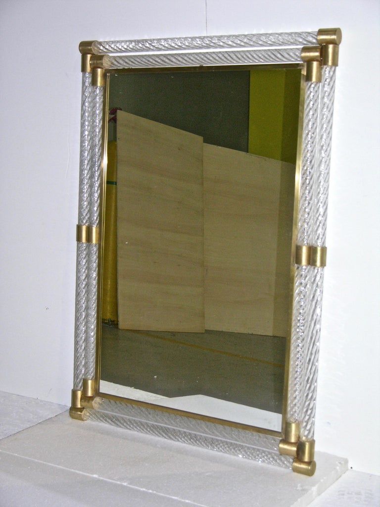 Italian Double Frame Twisted Crystal Murano Glass Mirror with Gold ...