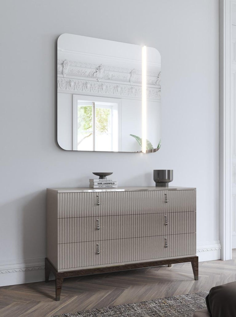Italian Dresser with 3 Upholstered Drawers in Glossy Brown Lacquered ...