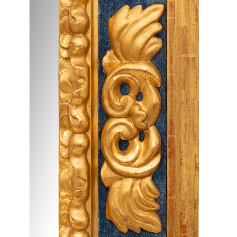 Italian Early 19th Century Baroque St. Giltwood and Blue Velvet Mirror ...