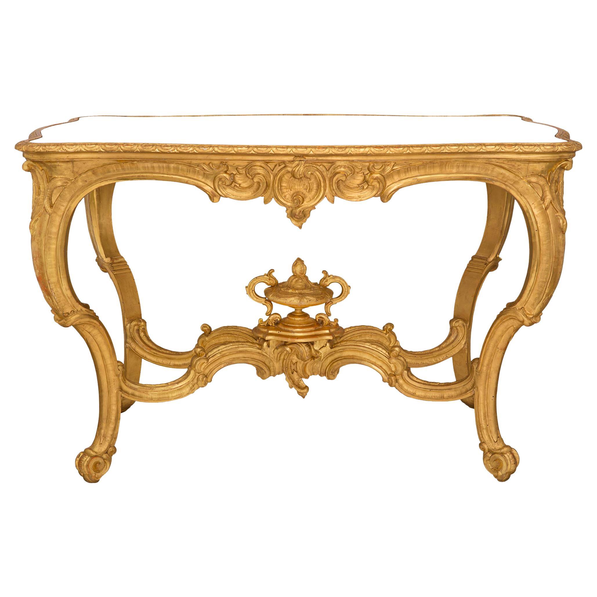 Italian 19th Century Louis XV St. Giltwood Center Table For Sale at 1stDibs