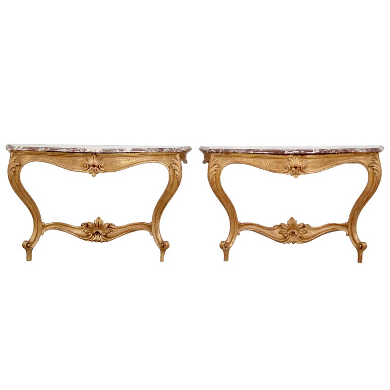 Consoles italiennes en bois doré sculpté, début du XXe siècle En vente ...